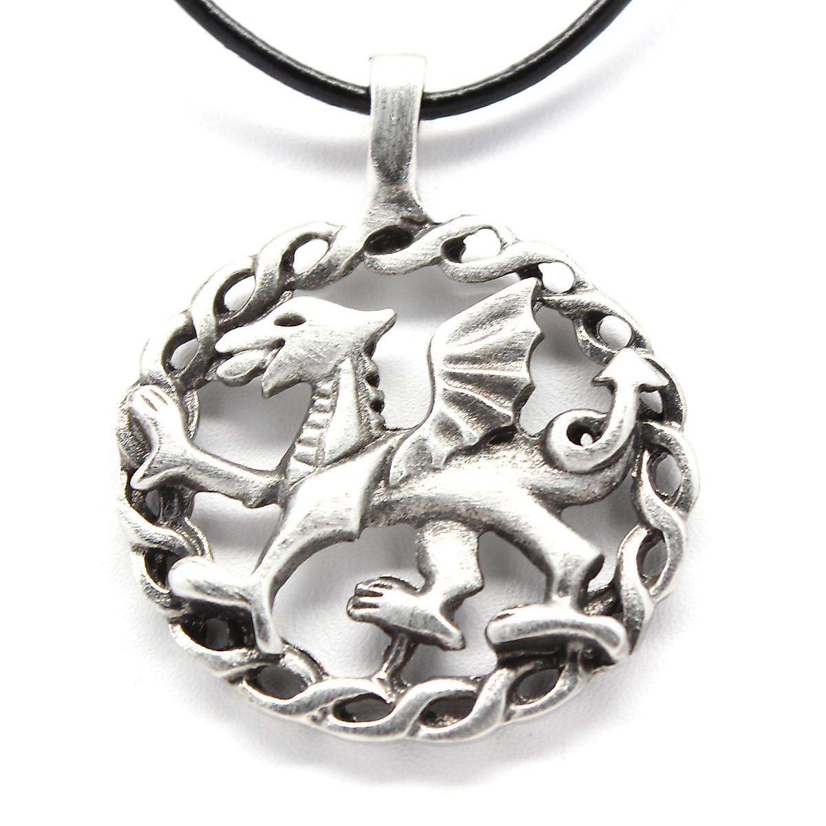 Trilogy Jewelry Pewter Welsh Red Dragon from Wales Flag Pendant, Leather Necklace