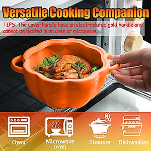 Fall Pumpkin Ceramic Bowl with Lid, 15 oz Microwave & Dishwasher Safe Pumpkin Soup Bowl with Handle, Pumpkin Decor Storage Jar for Home Thanksgiving Halloween Party, Pumpkin Dish,Halloween (Orange)