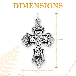 RoseCharm Cross Necklace, Stainless Sterling Silver, Stunning & Charmful Pendants, Faith & Elegance, Religious Gifts for Men & Women, Textured Surface, 39.1mm Length and 23.5mm Thickness