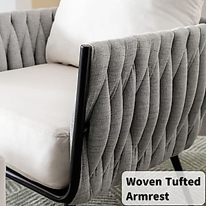 Ya-Home Modern Accent Chair with Ottoman, Velvet Upholstered Side Chair Single Sofa Armchair with Black Metal Legs for Living Room Bedroom Reception Room, Beige