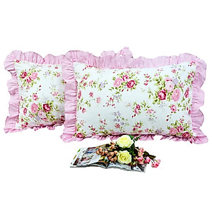 FADFAY Shabby Pink Duvet Cover Set Rose Floral Bedding Collection Elegant Princess Lace Ruffle Quilt Cover Set for Girls 4 Pieces Full Size