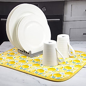 Reversible Ultra Absorbent Microfiber Dish Drying Mats 2 Pack. Air Dry Plates, Bowls, Flatware, Cups, Mugs and More on Kitchen Countertops. Machine Washable and Super Fast Drying (Lemon)