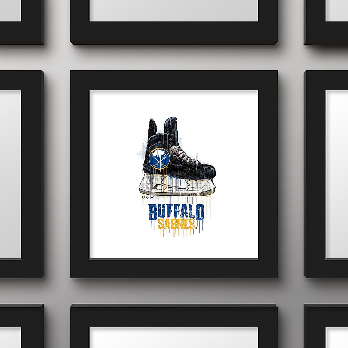 Trends International Gallery Pops NHL Buffalo Sabres - Drip Skate Wall Art, Black Framed Version, 12" x 12"