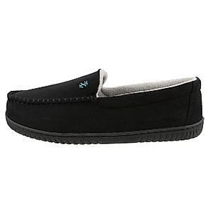 IZOD Men's Classic Two-Tone Moccasin Slipper, Winter Warm Slippers with Memory Foam, Size 11-12, Solid Black