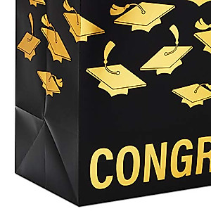 Hallmark 13" Large Graduation Gift Bag with Tissue Paper (Gold and Black, "Congrats!") for High School, College, Kindergarten, 8th Grade and More