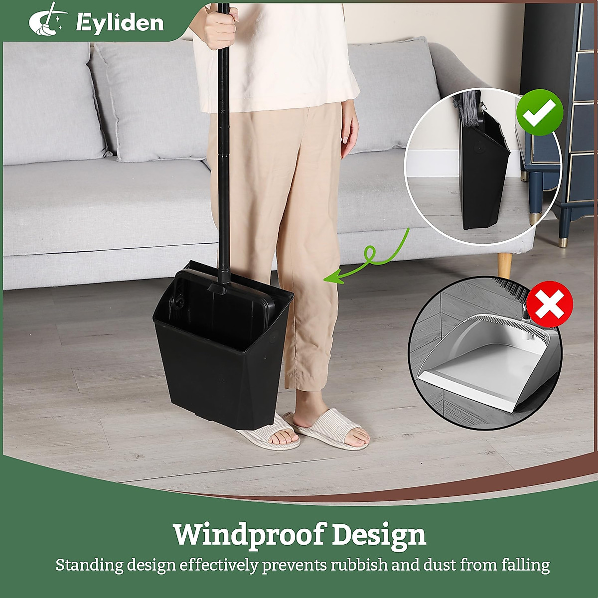 Eyliden Large Commercial Dustpan with Comb Teeth, Upright Heavy Duty Dust Pan for Restaurants Garages Courtyard Sidewalks Lobby Home Kitchen Room Office Classroom (1pc Dustpan)
