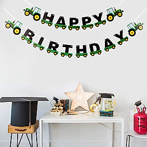 Tractor Happy Birthday Bunting Banner, Tractor Themed Birthday Party Supplies for Baby Shower Party, Birthday Party Decoration,Green
