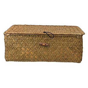 Garneck Rattan Storage Bins 2pcs Bin Storage Organizer Storage Bins with Lids Straw Basket with Lid Makeup Drawer Woven Basket Small Rattan Storage Organizer