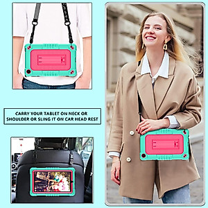 Mignova for Walmart Onn 7 2022 Model Gen 3 7 inch/for New Walmart Onn 7 3rd Gen 100071481 Tablet Case Shockproof Kids Friendly Armor Case Kickstand Shoulder Hand Strap Protective Shell (Green+Pink)
