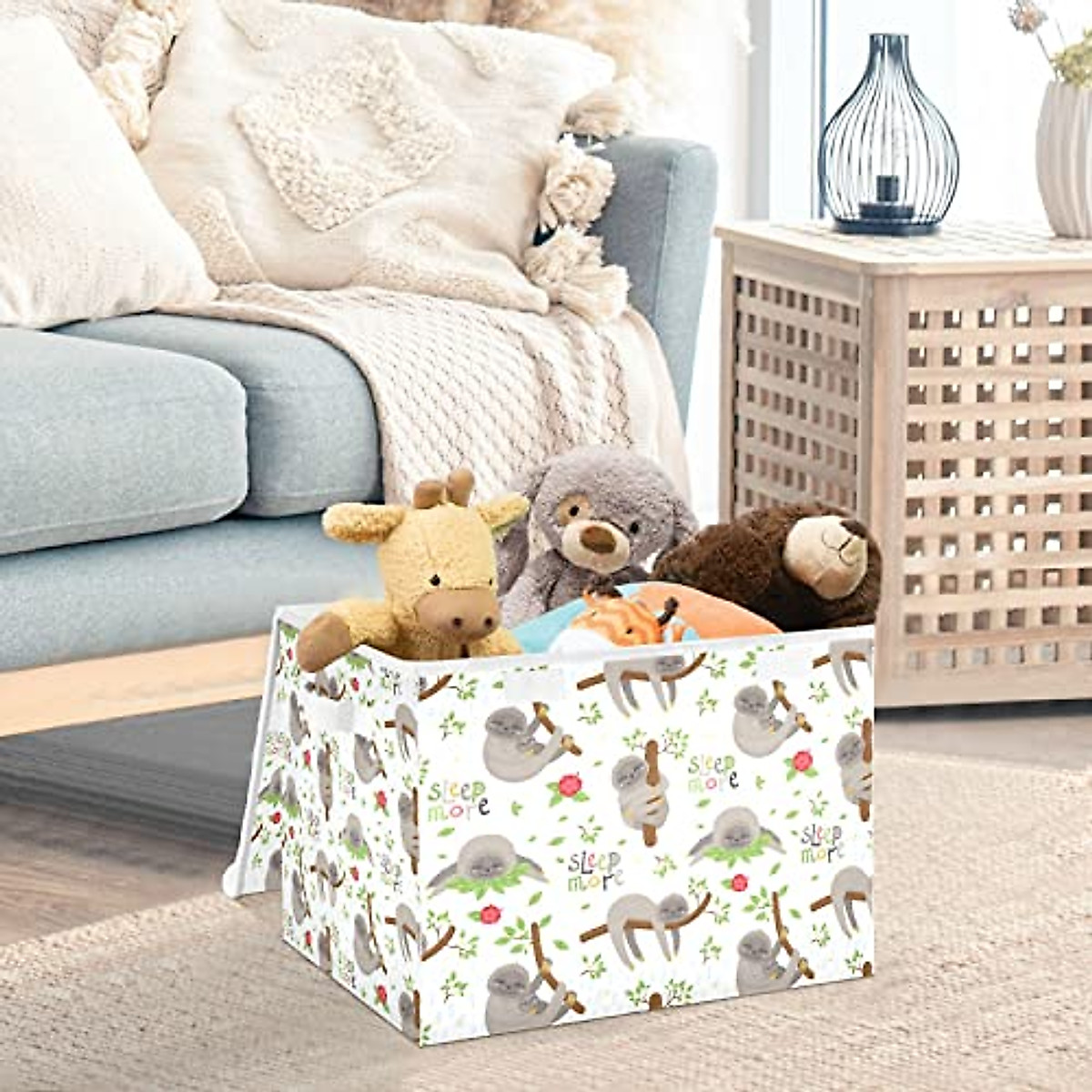 innewgogo Cute Sloths Storage Bins with Lids for Organizing Foldable Storage Box With Lid with Handles Oxford Cloth Storage Cube Box for Toys