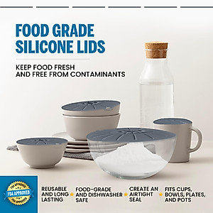 Basic Haus Microwave Cover Silicone Lids - Set of 5: 6, 8, 10, 12 and 14 inches - Suction Covers for Pots, Pans, Bowls, Cups, Skillets - Splatter Protection - Easy Food Storage - BPA Free - Oven Safe