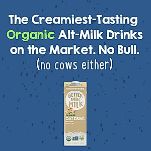 Better Than Milk Organic Oat Milk Unsweetened - Dairy-Free Vegan Friendly, Non GMO Certified, 33.8 Fl Oz (Pack of 6)