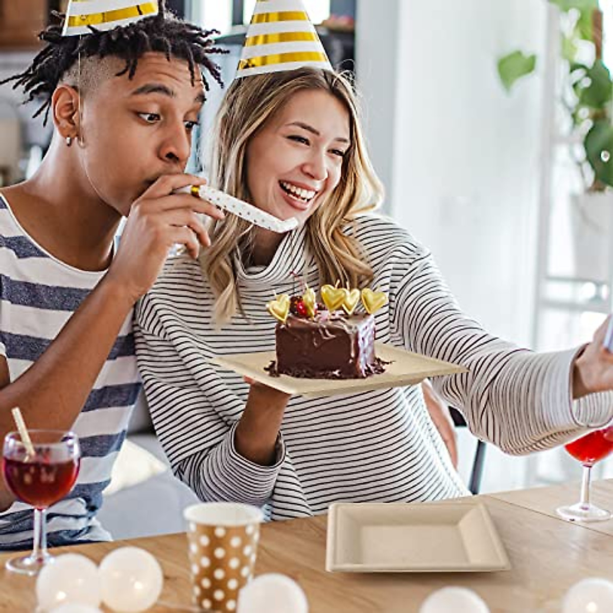 Gezond Compostable Square Plates 6 Inch 50 Pack Disposable Paper Plates Sugarcane Cake Plates for Party Unbleached Eco-friendly Salad Plates