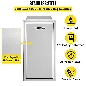 Mophorn Pull Out Trash Drawer 13.6Wx26Hx19.3D Inch Lower Sliding Rails Stainless Steel Roll Out Trash Bin Pull Out Tray Outdoor Kitchen Trash Drawer with Handle for BBQ Island Grill Station