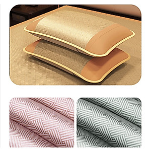 Summer Sleeping Pad Ice Rattan Mat 3 Piece Set (1 Mattress + 2 Pillowcases) Summer Ice Silk Mat Washable Cooler Mattresses (Gray, 59 * 78in/150 * 200cm)