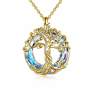 TOUPOP Tree of Life Necklace for Women Sterling Silver Plated Gold Family Tree Pendant Celtic Jewelry Aurore Boreale Crystal Birthday Mothers Day Gifts for Her Mom