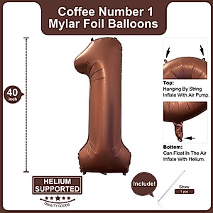 40 Inch Coffee Brown Number 1 Balloon Large Size Jumbo Digit Mylar Foil Retro Brown Helium Balloons for Birthday Party Celebration Decorations Graduation Anniversary Baby Shower Photo Shoot