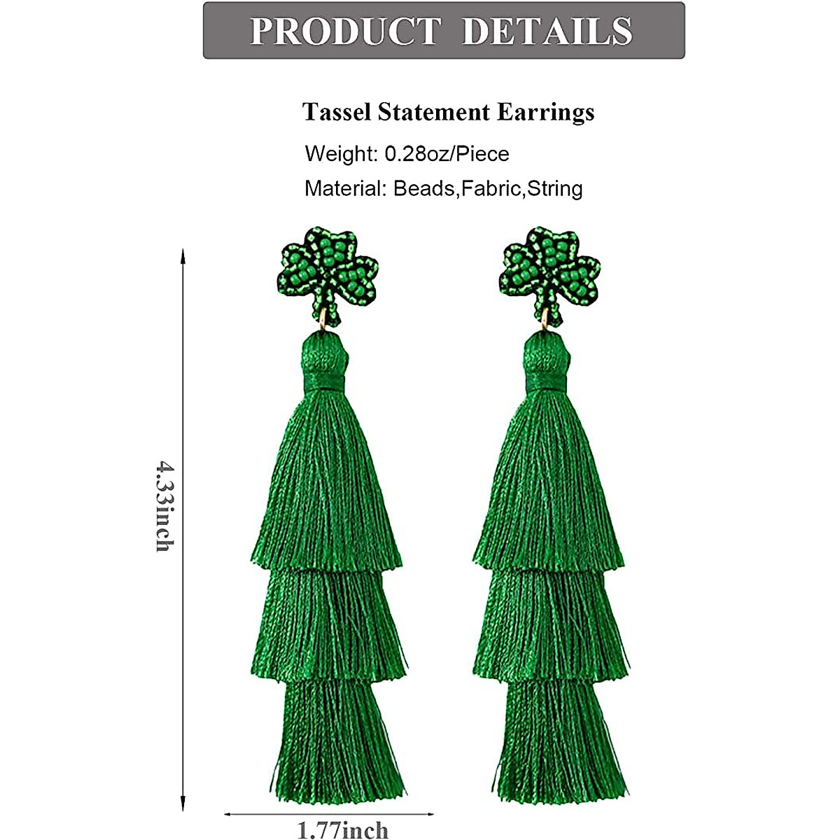 St Patricks Day Handmade Beaded Earrings Shamrock Clover Tassel Statement Earrings Women Lady Fashion Dangle Drop Earrings Jewelry