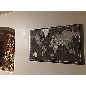 Conquest Maps World Travel Map with Pins Modern Slate Style Push Pin Travel Map Cork Board, Track Your Travels w/a Handmade Unique Canvas Pinable Map (36" x 24")