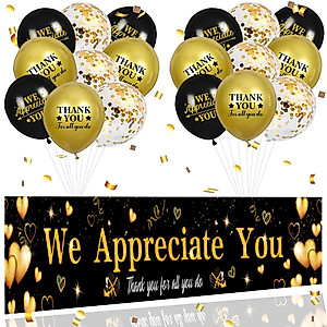 We Appreciate You Decorations Black Gold Appreciate You Banner Yard Sign with Balloons Thank You for All You Do Banner Perfect for Employee Staff Appreciation Gifts Appreciation Party Decor