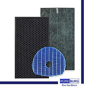 PUREBURG Replacement True HEPA Filter Set Compatible with Sharp KC-860U PlasmaCluster Air Purifier, Replaces Part FZ-C150HFU FZ-C150DFU FZ-C100MFU