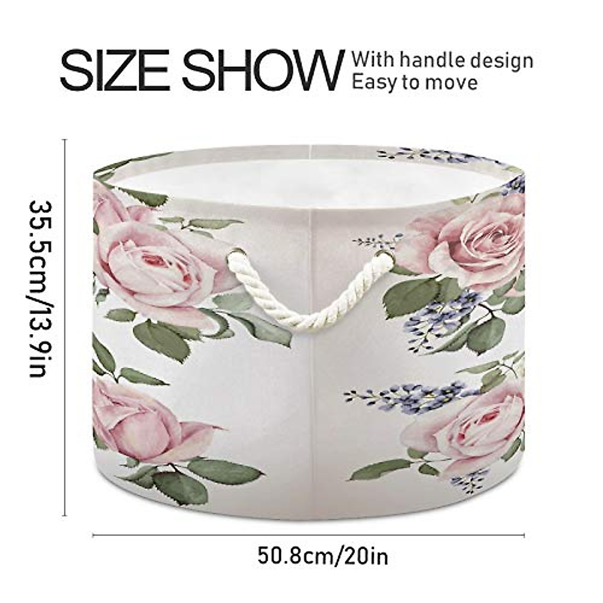 ALAZA Rose Flower Watercolor Large Storage Laundry Basket with Handles for Blanket Toys Towels Nursery Hamper Bin 20" x 20" x 14"
