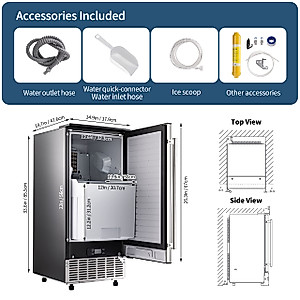Topdeep Untercounter Commercial Ice Machine, Built-in Ice Maker Machine with 80LBS Per Day, Stainless Steel Commercial Ice Maker, Cold Insulation, Auto Clean, with 29 Pounds Storage Bin
