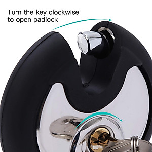 DAYGOS Outdoor Padlock for Storage Unit, Waterproof Stainless Steel Disc Lock with Rubber Bumper for Sheds,Gate and Fence, Heavy Duty Discus Keyed Pad Lock (3/8-Inch Shackle)