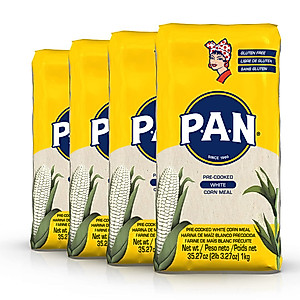 P.A.N. White Corn Meal – Pre-cooked Gluten Free and Kosher Flour for Arepas (2.2 lb/Pack of 4)