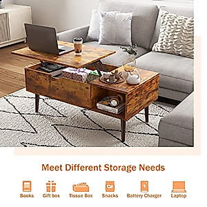 Sweetcrispy Living Room Coffee Table, Retro Brown