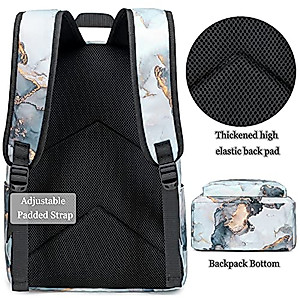 JIANYA Backpack for Teen Girls Boys School Backpack with Lunch Box Marble Kids Book Bag Schoolbag