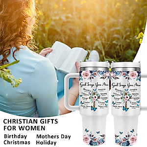 Religious Tumbler with Handle - 40oz Stainless Steel Travel Mug Insulated Coffee Cup, Christian Birthday Gifts for Women - Religious Inspirational Gifts for Women - Gift for Sister Best Friend Woman