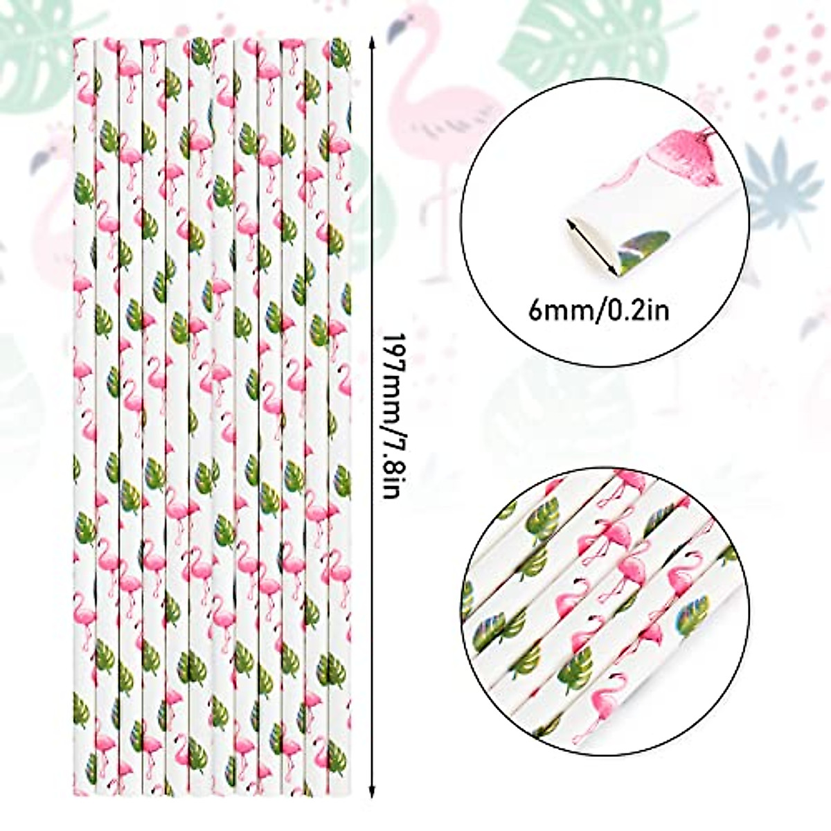 Whaline 100Pcs Summer Paper Straws Flamingo Tropical Leaves Disposable Paper Straws Hawaii Theme Decorative Straws for Summer Party Baby Shower Supplies Juices Shakes Cocktail Decoration