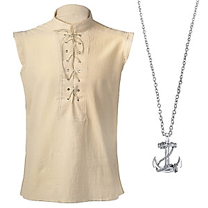 ATTBEA Mens Pirate Renaissance Costume Pirate Shirt Sleeveless Medieval Viking Gothic Celtic Pirate Vest for Men Halloween Costume