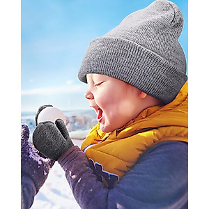 4 Sets Toddler Boys Hat and Glove Kids Winter Beanies with Gloves Warm Knitted Baby Beanie Hats Set Cuffed Skull Cap for Boys Girls