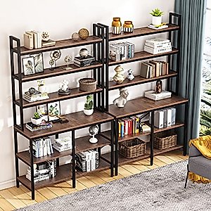 LITTLE TREE 6-Tier Tall Bookshelf with X-Shaped Frame, Industrial Bookcase with Storage, Utility Stand Shelf