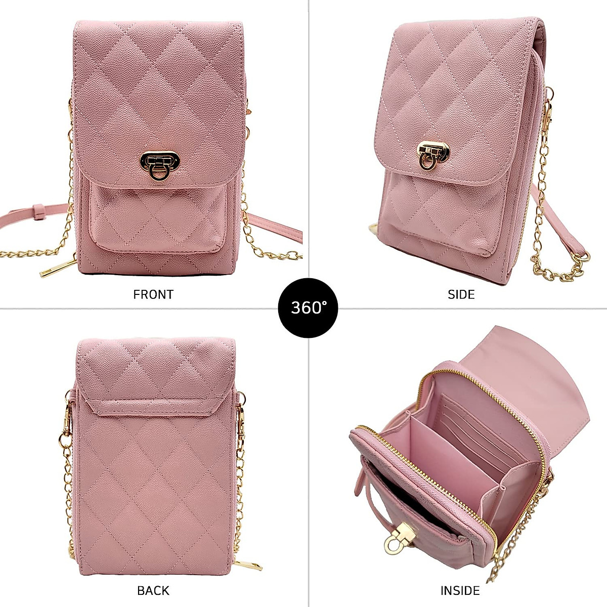 Bhumane Small Crossbody Phone Leather Bag for Women Mini Shoulder Wallet Card Purse (D - Pink)