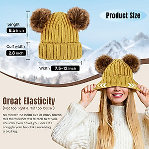Arctic Paw Beanie for Women Cable Knit Beanie with Faux Fur Pompom Ears Yellow