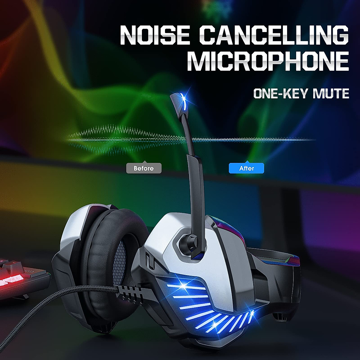 FEIYING Gaming Headset for PS4, PS5, Noise Cancelling Over Ear Headphones with Mic, Wired Over-Ear Headphone with 360° Adustable Noise Canceling Microphone for PC, PS4, PS5, Mac