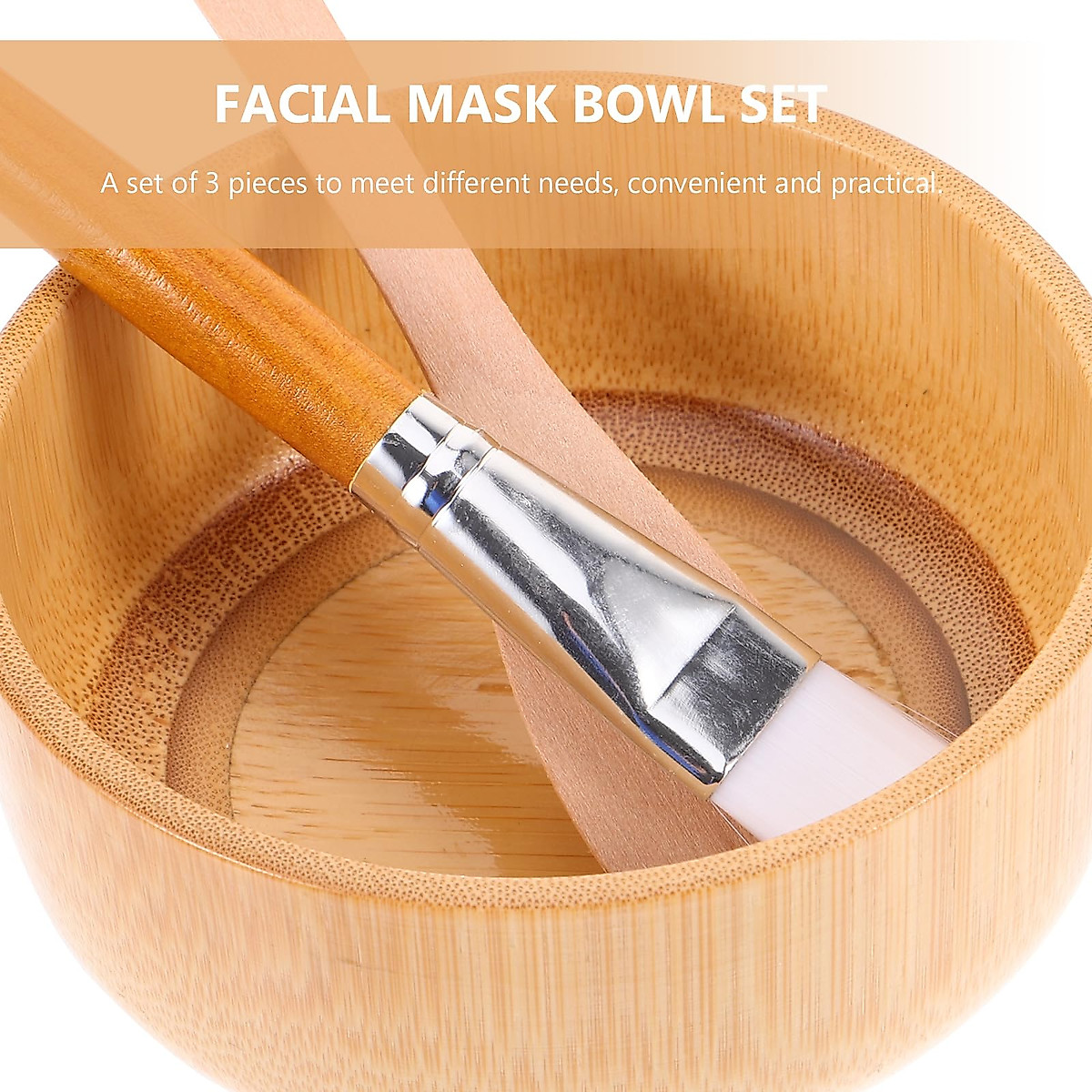 FOMIYES Face Mask Mixing Bowl Set , 3Pcs Wood DIY Tool Kit with Facial Mask Bowl Stick Spatula Makeup Brush for Girls Ladies Women