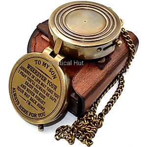 to My Son Engraved Brass Compass Gift to My Son/Nautical Gift for Son from Dad/Gift to Son from Mom/Gift for Son,Father Son Gift,Mother Son Gift,Love Mom,Son from Mom, Love Dad/with Leather Case