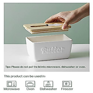 DOWAN Large Butter Dish, Butter Dish with Lid and Knife for Countertop or Fridge, Ceramic Butter Keeper Holds up to 4 Sticks, Airtight Butter Container, Farmhouse Kitchen Decor and Accessories, White