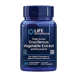 Life Extension Triple Action Cruciferous Vegetable Extract & Resveratrol – Veggie Food Based Formula Supplement for Cellular Protection Support & Hormone Balance – Gluten Free – 60 Capsules