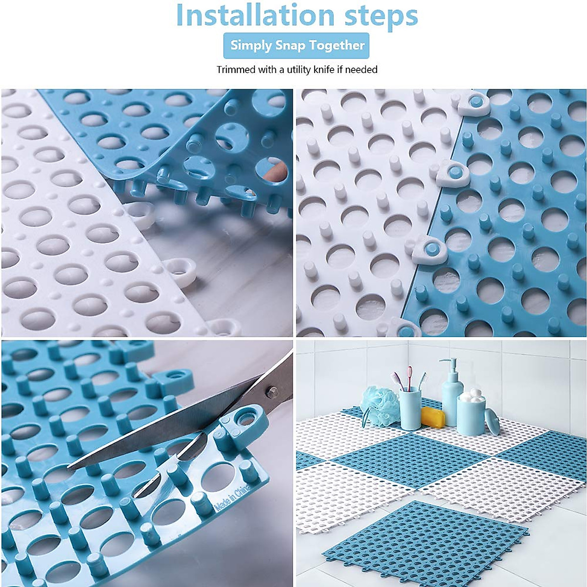 12PCS Interlocking Soft PVC Floor Tiles, No-Slip Pool Shower Bathroom Kitchen Mat with Drain Hole 11.75'' x 11.75'' Decking Tiles Outdoor and Indoor