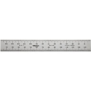 Mitutoyo 182-111, Steel Rule, 150mm, (1mm, 1/2mm), 1.2mm Thick X 19mm Wide, Satin Chrome Finish Tempered Stainless Steel