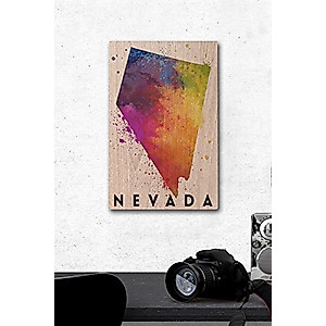 Nevada, State Abstract Watercolor Birch Wood Wall Sign (12x18 Rustic Home Decor, Ready to Hang Art)