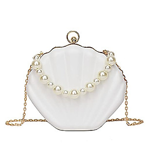 IAMUHI Lovely Shell Handbag Purse Beaded Evening Bag Chain Cross-body Clutch Purse,White