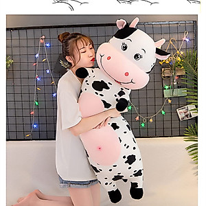 TEFU Lovely Creative Milk Cow Plush Pillow Toys Soft Stuffed Cartoon Animal Cattle Doll Bedroom Sleeping Pillow Cushion,Gifts for Friends Kids (70cm/27.5in)