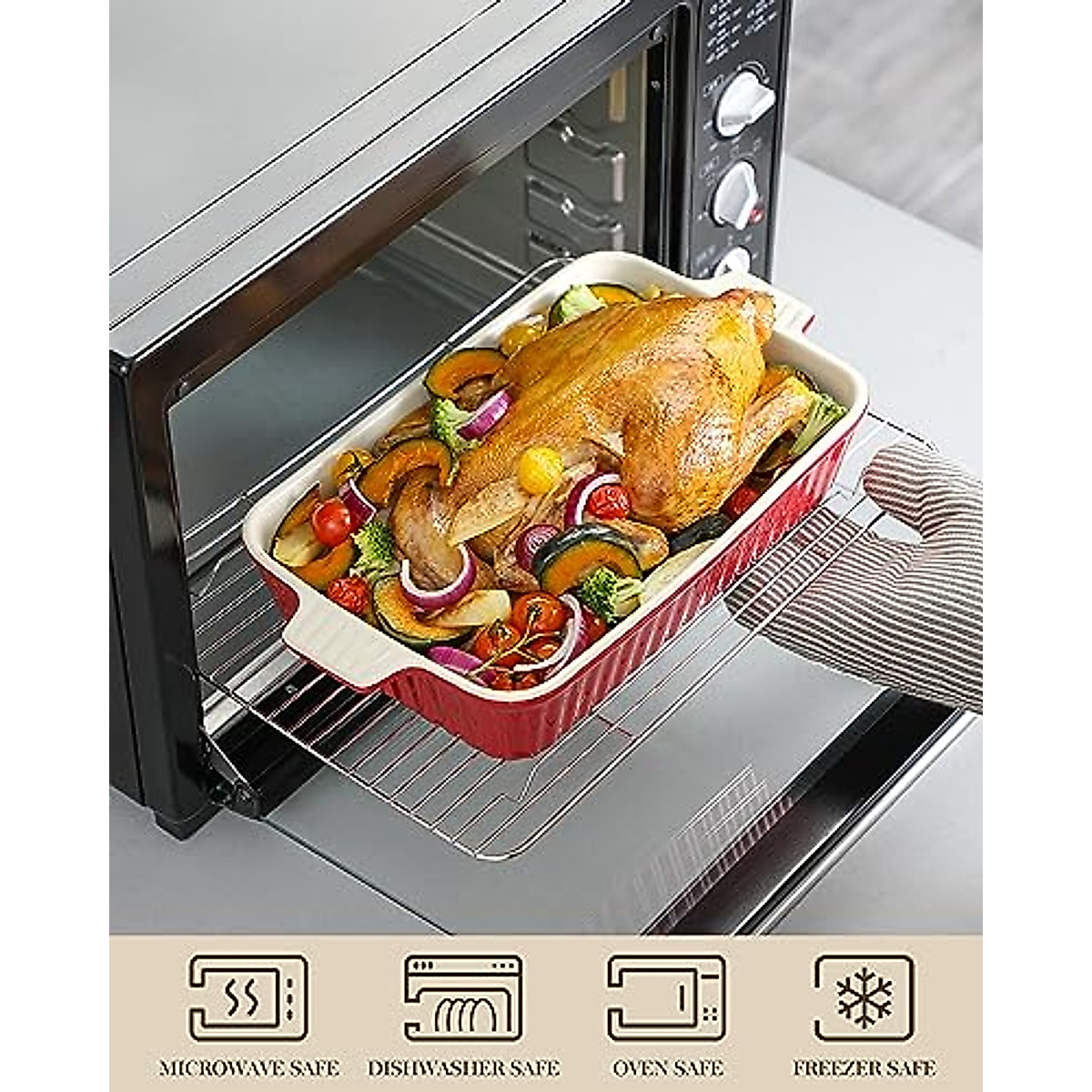 MALACASA Casserole Dishes for Oven, Porcelain Baking Dishes, Ceramic Bakeware Sets of 4, Rectangular Lasagna Pans Deep with Handles for Baking Cake Kitchen, Red (9.4"/11.1"/12.2"/14.7"), Series BAKE.BAKE