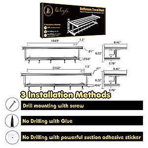 LELUXE Bathroom Towel Rack Shelves - SUS304 Stainless Steel Rustproof with Double Towel Bar & 5 Hooks, Shower Room Organizer, Shelf Holder, Bathroom Storage for Towels, Bathrobes, Shower Caddy, Brush